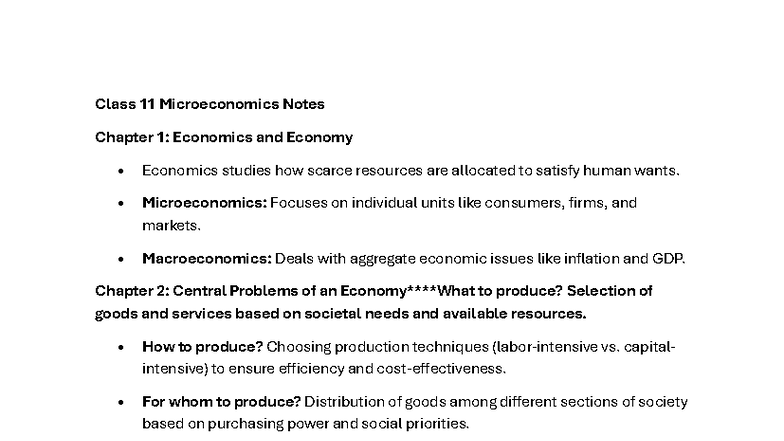 Class 11 Microeconomics Notes: Key Concepts and Theories - Studocu