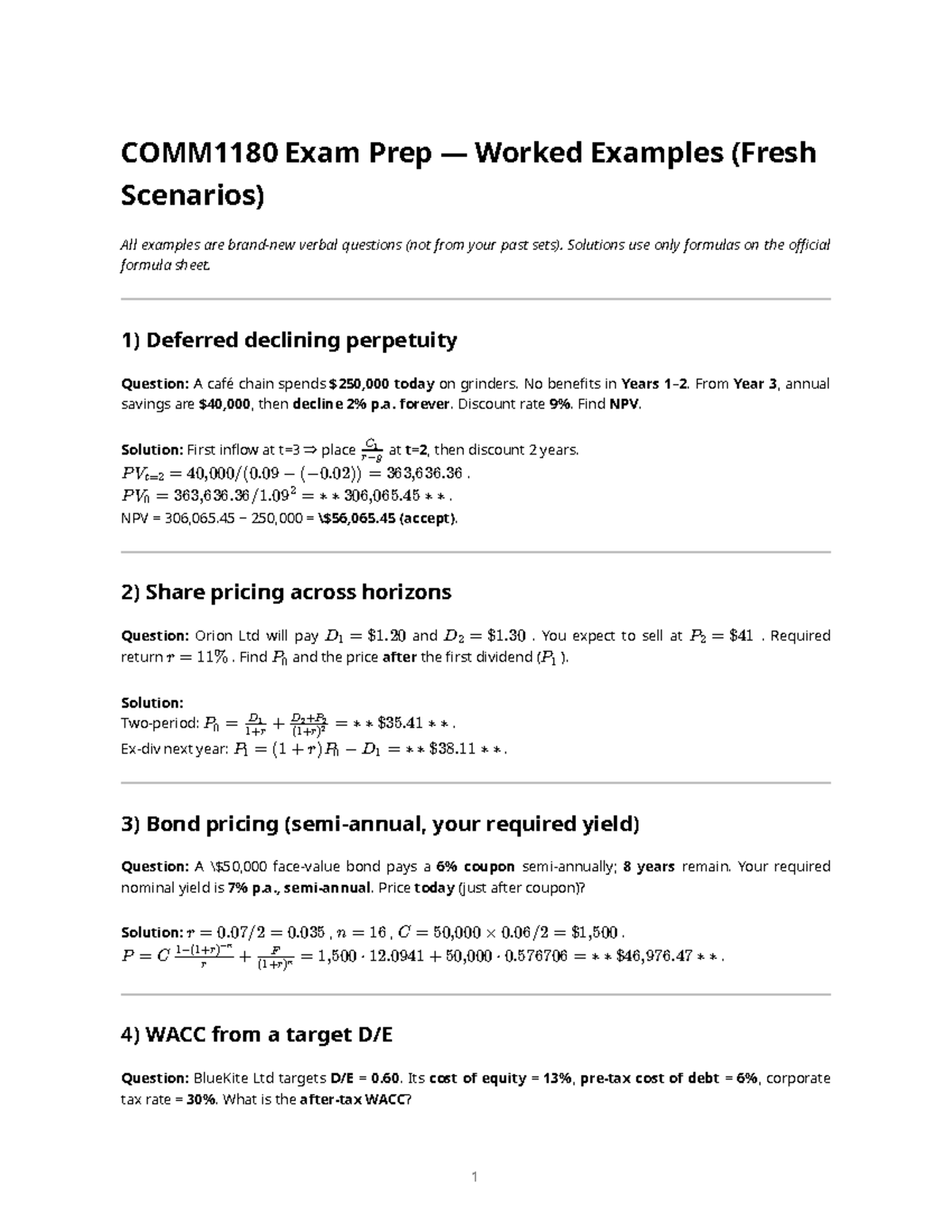 COMM1180 Final Exam Prep: Worked Examples & Solutions - Studocu