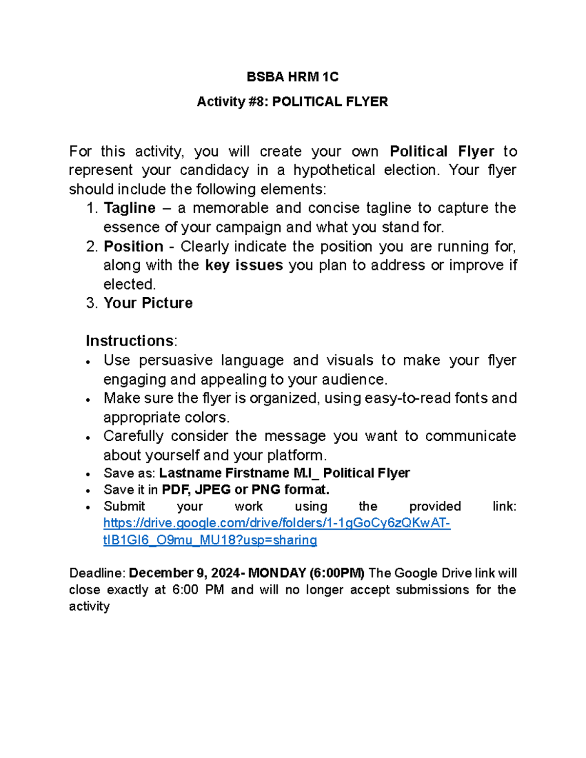 BSBA-HRM-1C Activity #8: Create Your Political Flyer - Studocu