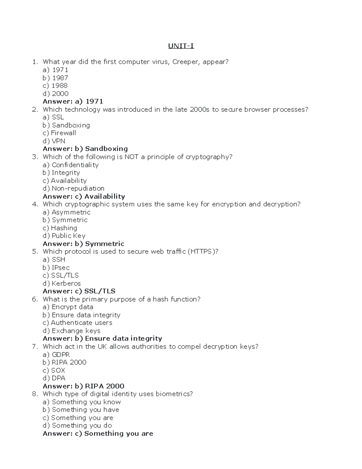 OBJ QB - Cybersecurity Quiz Questions and Answers - Studocu