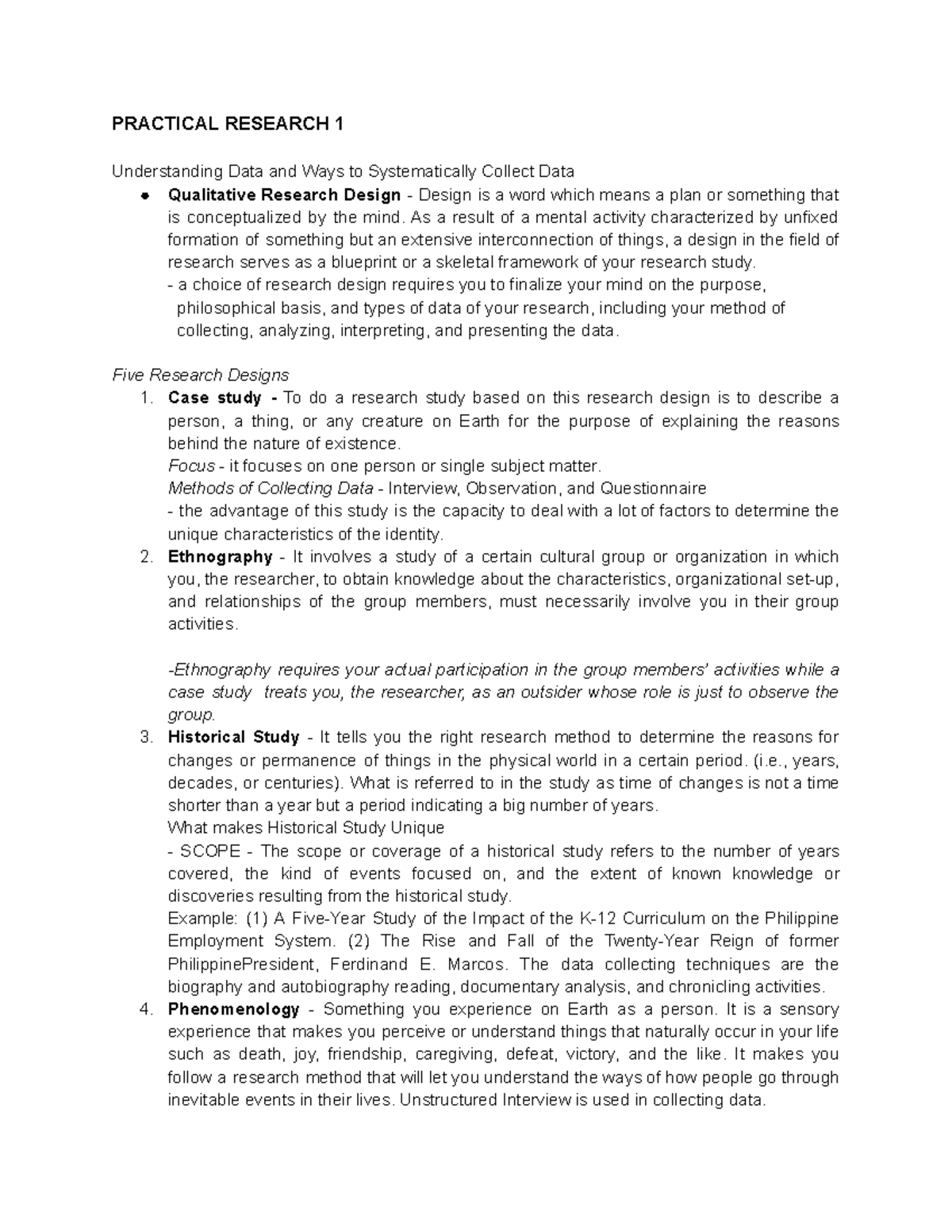 Practical Research 1: Understanding Qualitative Research Designs and ...