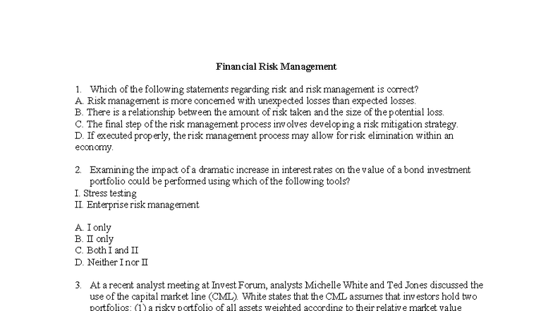 Financial Risk Management 1: Practice Questions and Answers - Studocu
