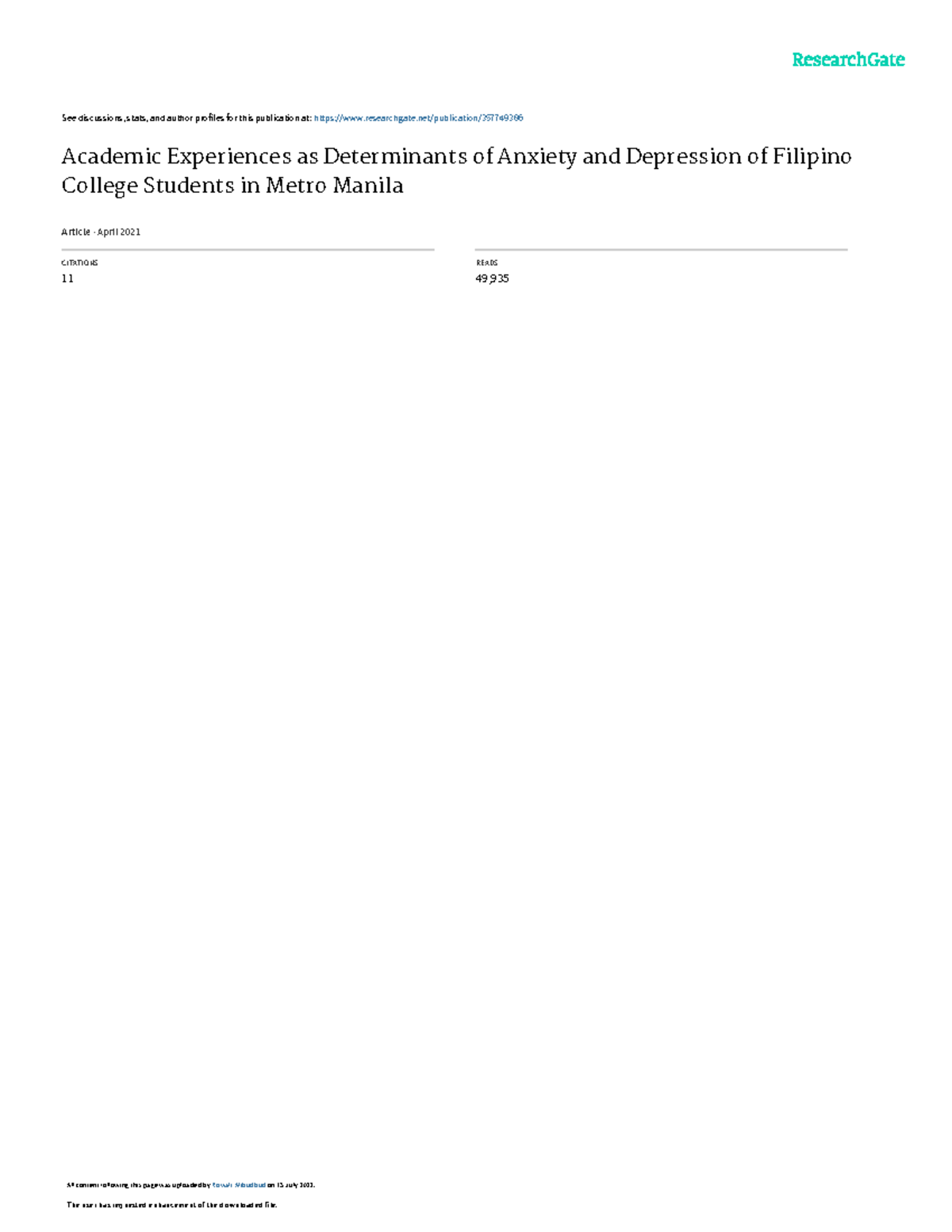 Academic Experiences Shaping Anxiety & Depression in Filipino College ...