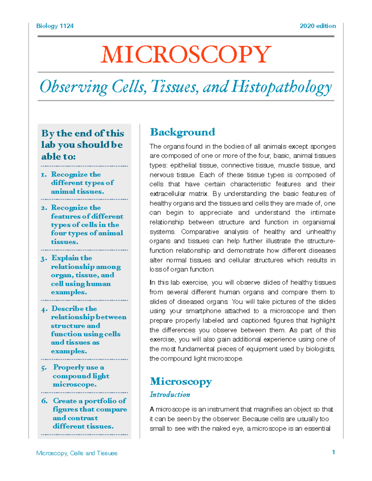 Microscopy - Biology 1124 Lab - Biology 1124 2020 edition MICROSCOPY ...