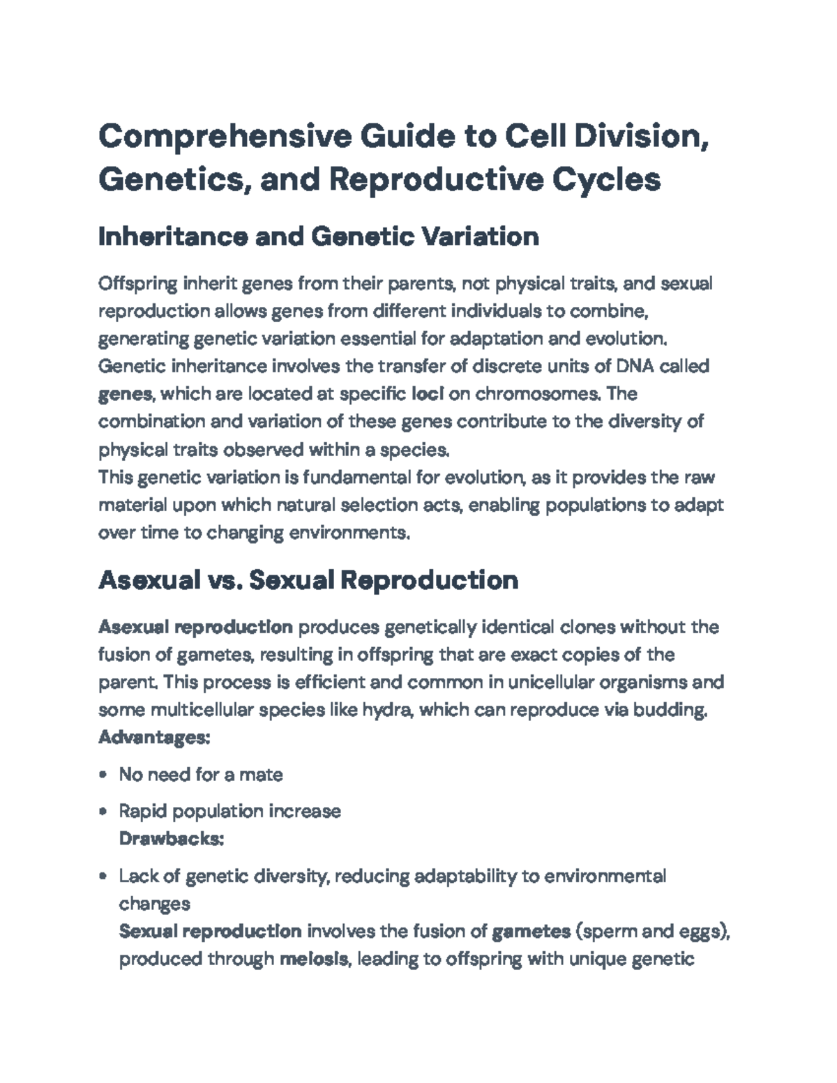 Comprehensive Overview of Meiosis and Genetic Variation in Cell ...