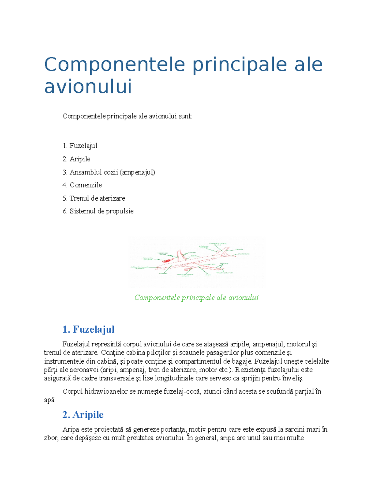 Componentele Principale ale Avionului - Studii Teoretice - Studocu