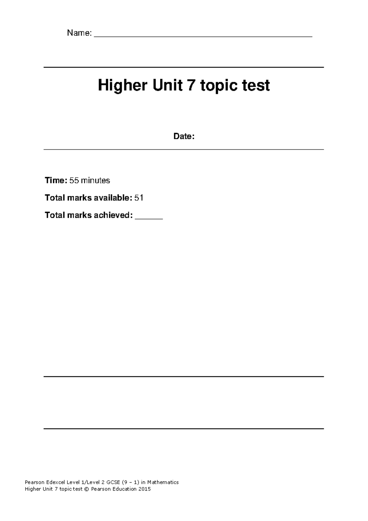 Unit 7 - Higher Mathematics Practice Test (Pearson Edexcel GCSE) - Studocu