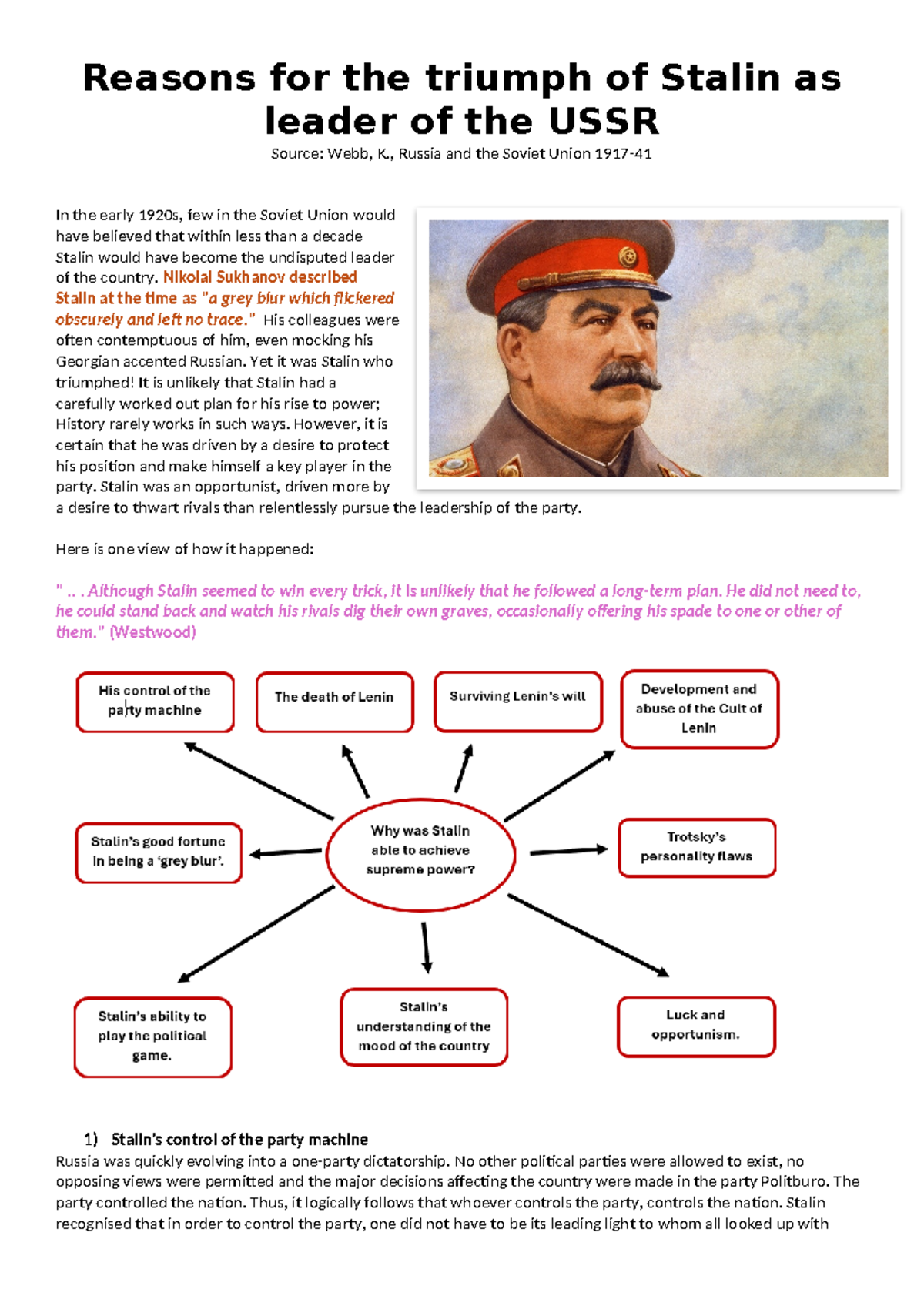 Stalin's Rise to Power: Key Factors and Historical Perspectives (HIST ...