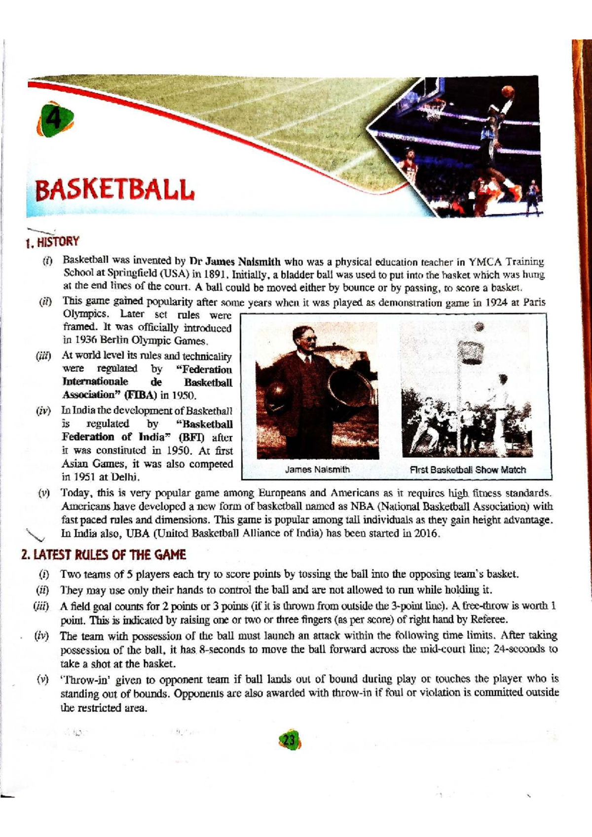 Physical Education 3rd Practical: Basketball History & Rules - Studocu