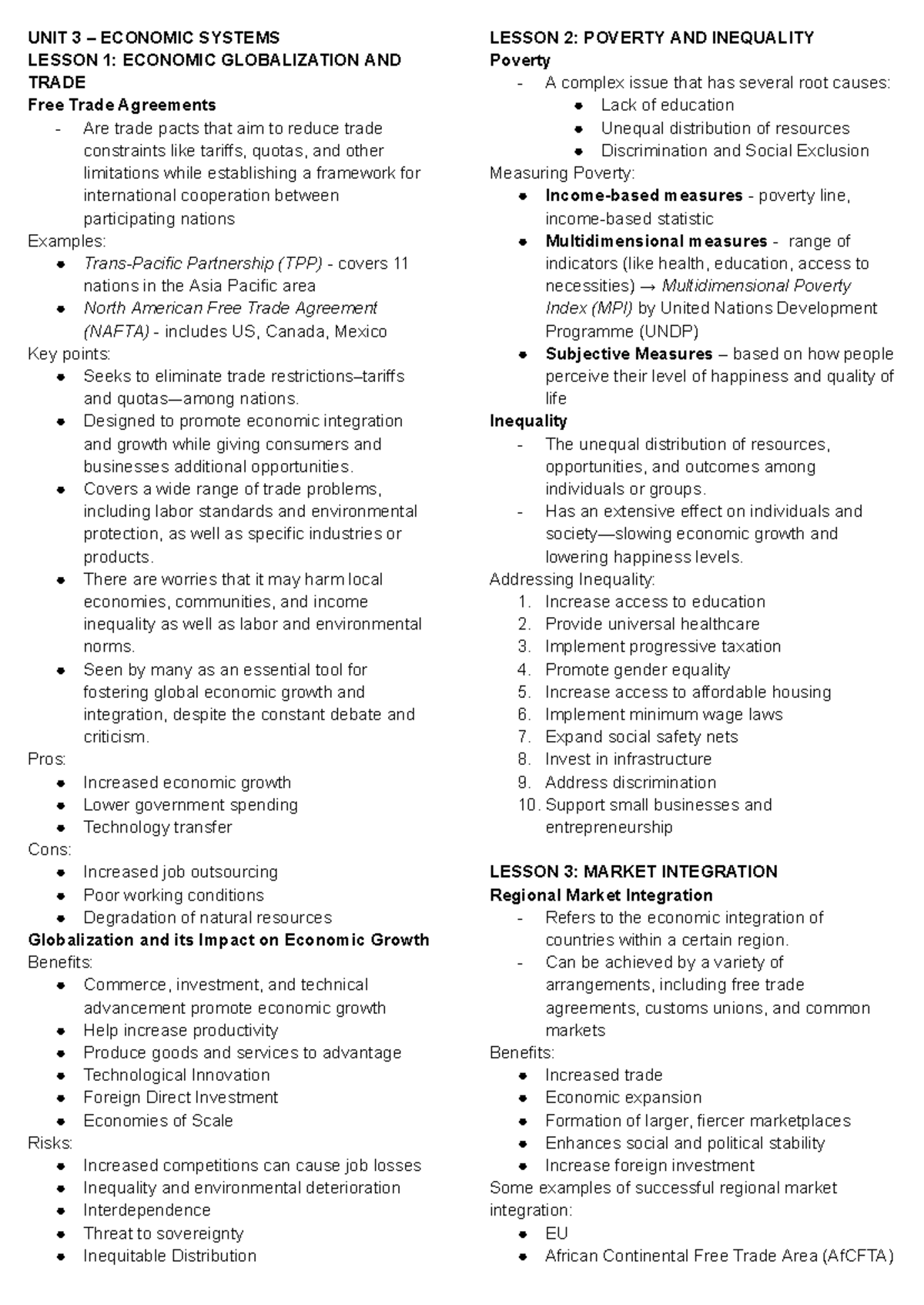 ECON 101: Unit 3 Economic Systems & Globalization Review for 1st Exam ...