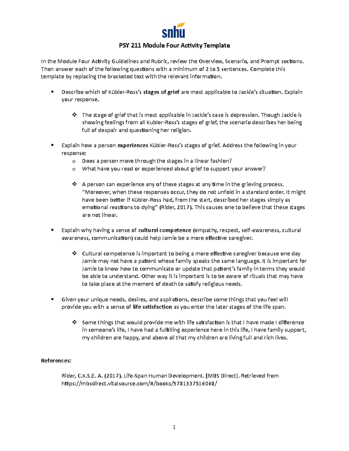 PSY 211 Module Four Activity Template - Then answer each of the ...