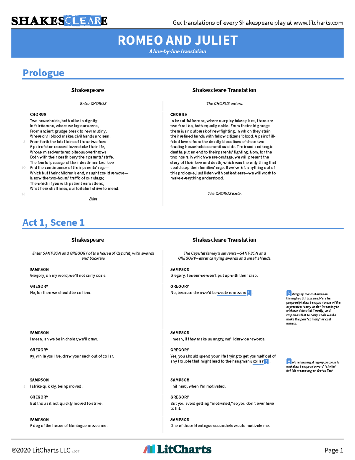 Romeo and Juliet: Line-by-Line Shakescleare Translation Notes - Studocu