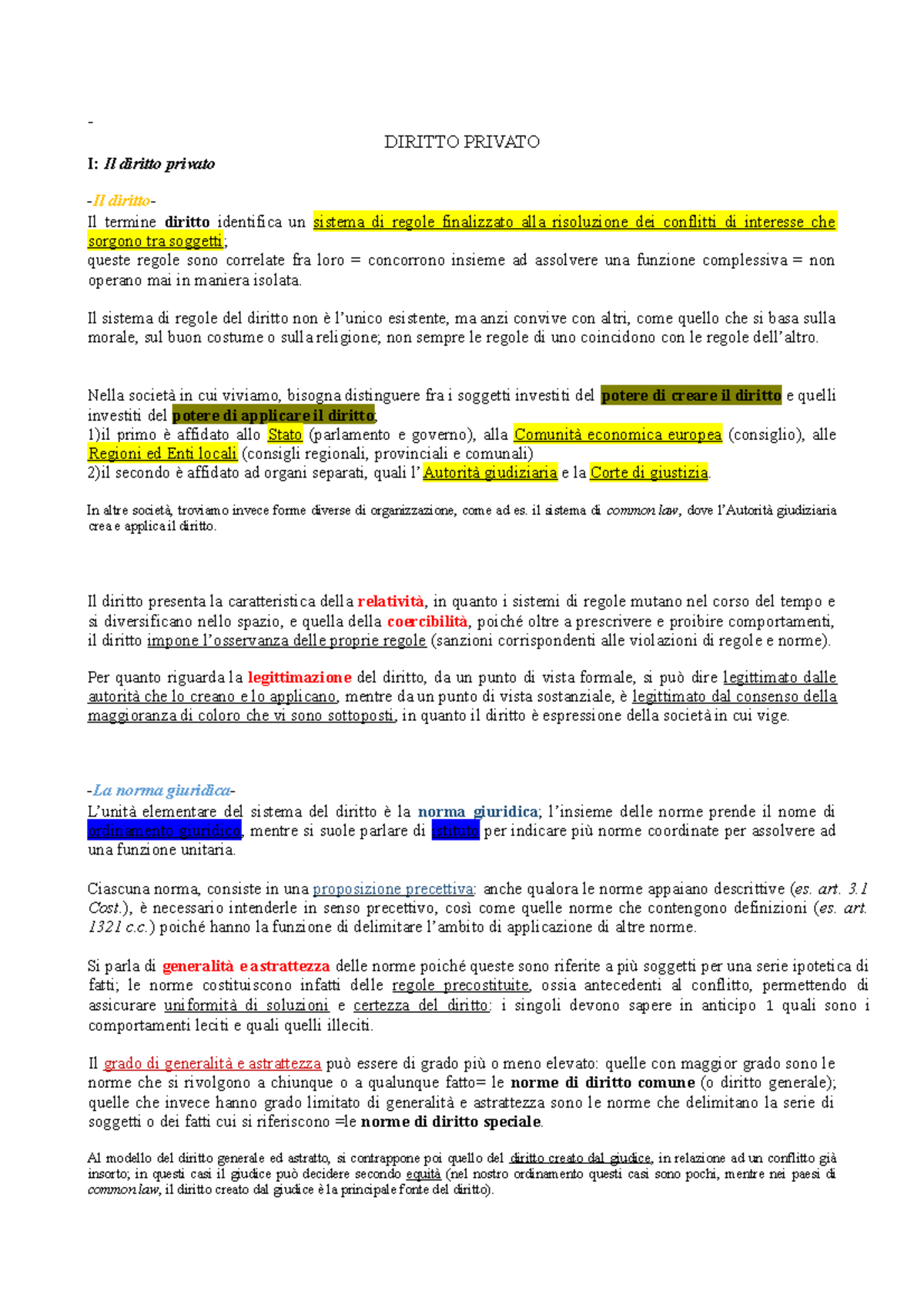 Appunti di Diritto Privato: Concetti Fondamentali e Fonti Normative ...