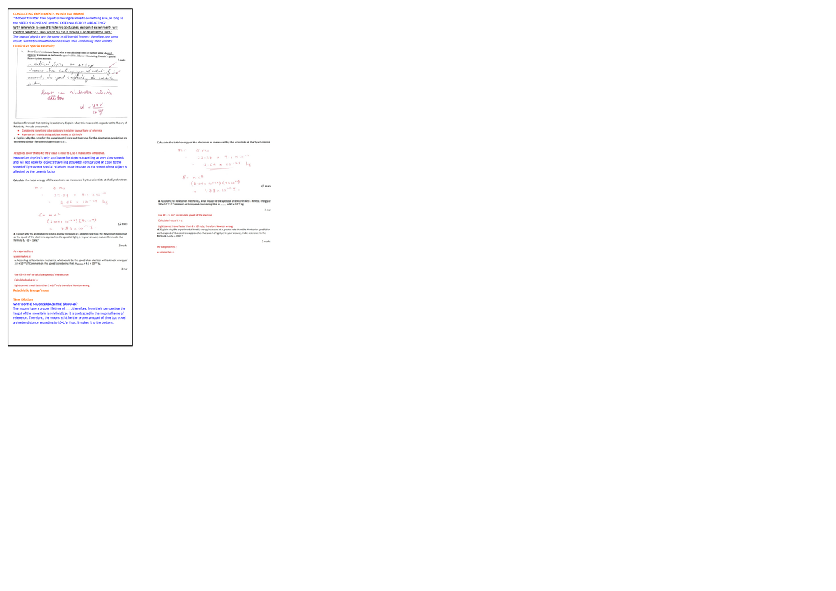 PHYS101 Final Exam Cheat Sheet: Inertial Frames & Relativity Concepts ...