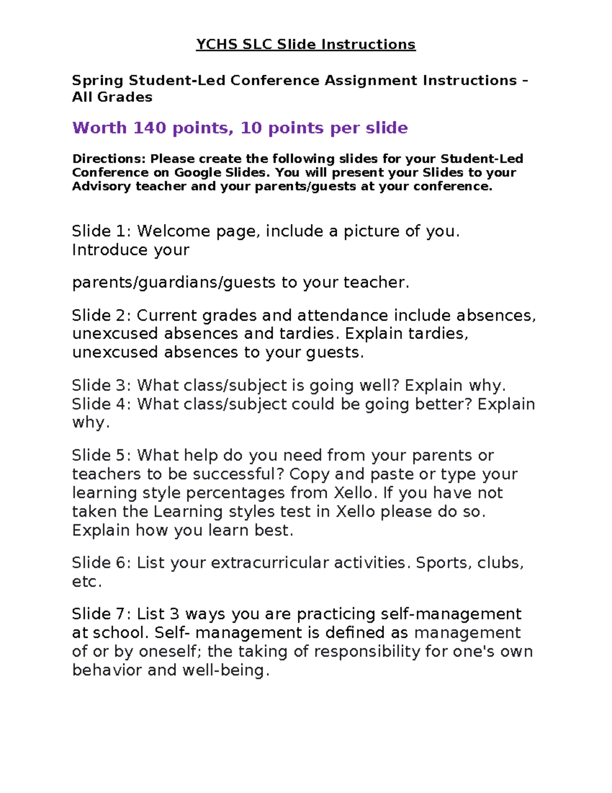 Linde Hodges - SLC Slide instructions - YCHS SLC Slide Instructions ...