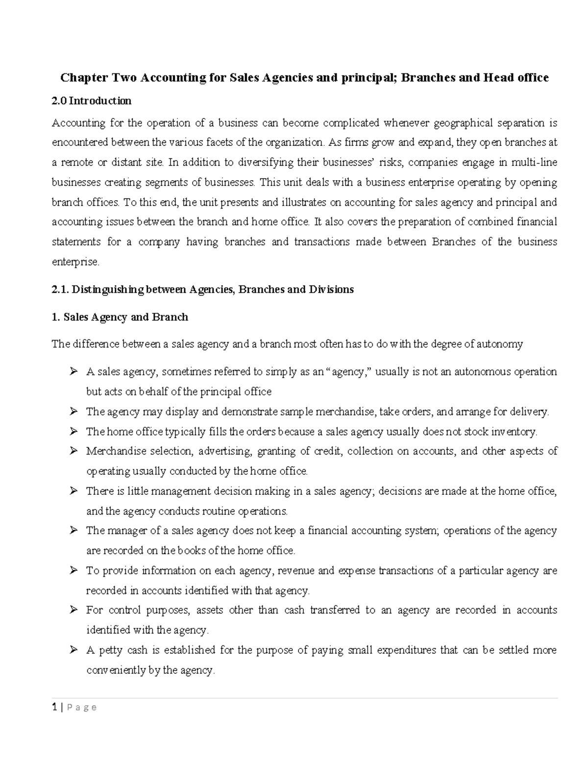 Chapter 2: Accounting for Sales Agencies & Branches (ACCT 2025) - Studocu