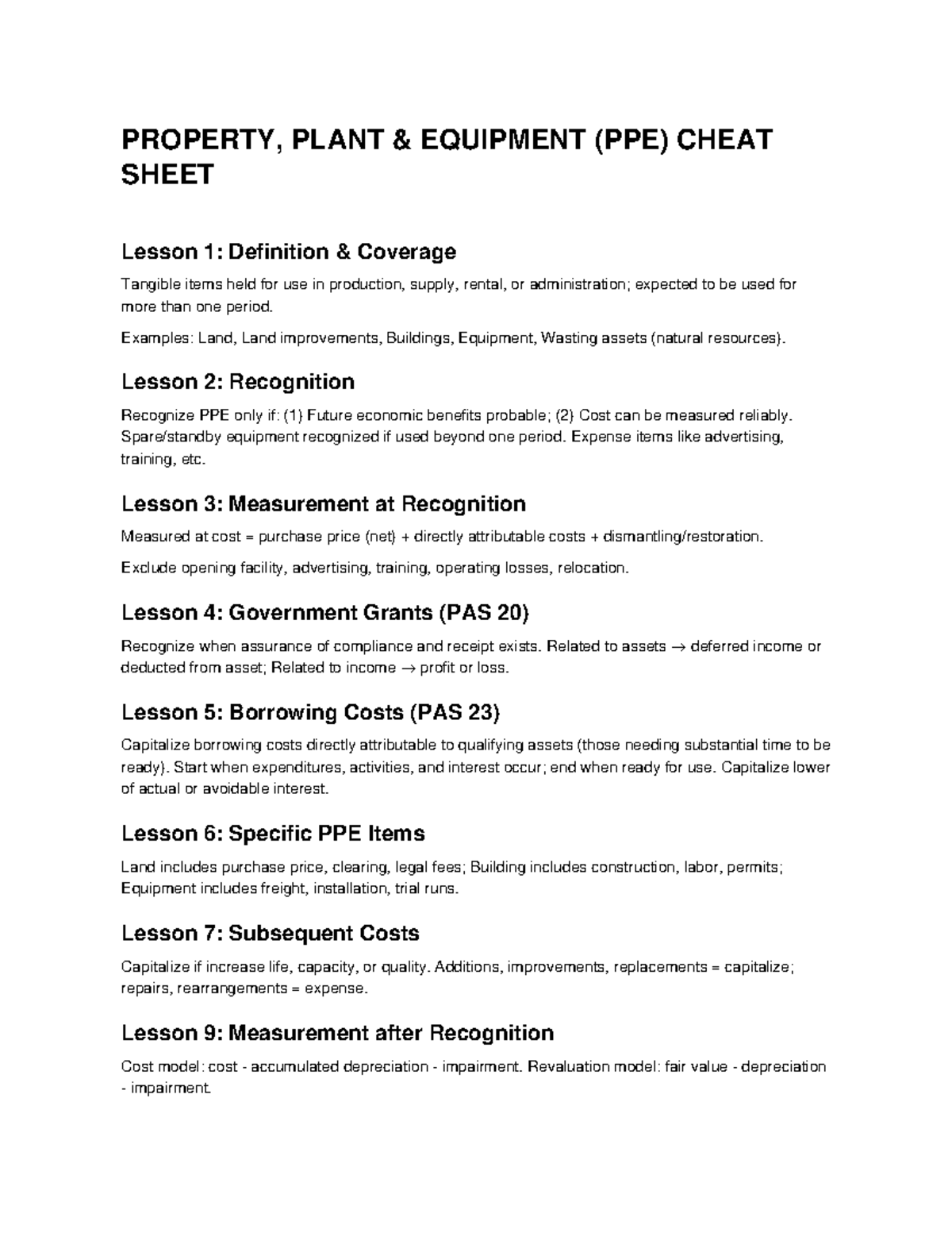 PPE Cheat Sheet: Key Concepts & Recognition (Lesson 1-9) - Studocu