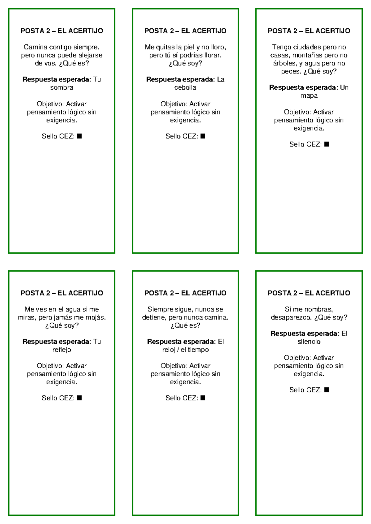 POSTA 2 CEZ 6 Acertijos: Activación del Pensamiento Lógico - Studocu