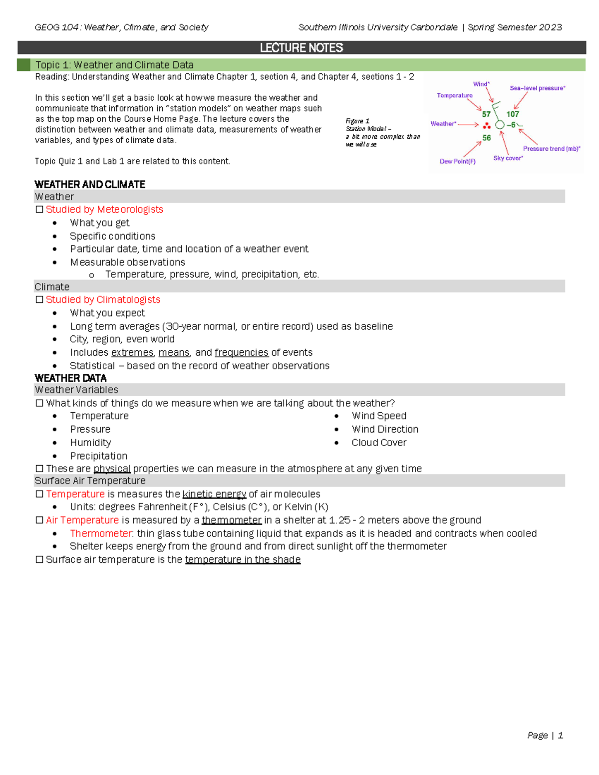 Weather and Climate Data: LECTURE NOTES for Topic 1 (GC-101) - Studocu