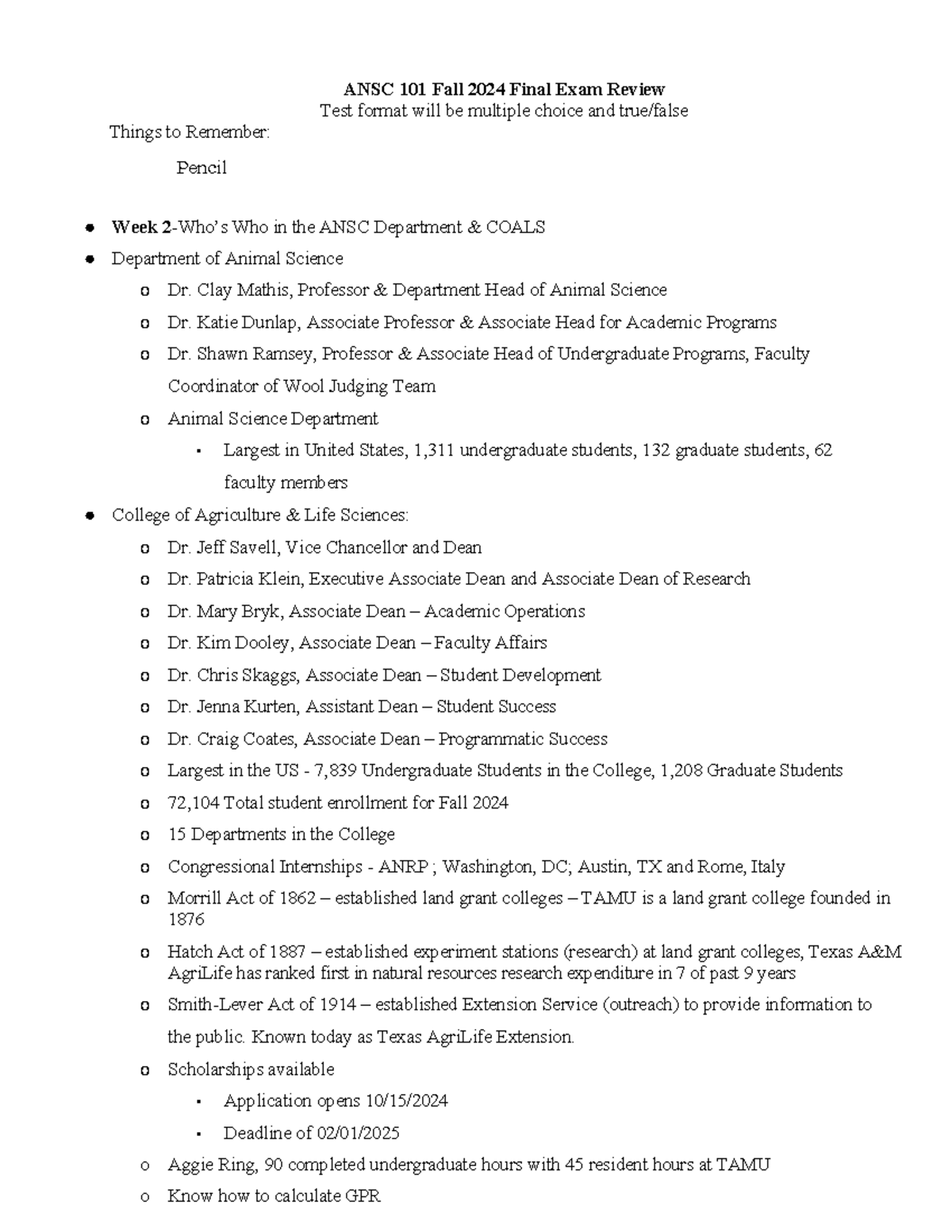 ANSC 101 Fall 2024 Final Exam Review & Study Guide - Studocu