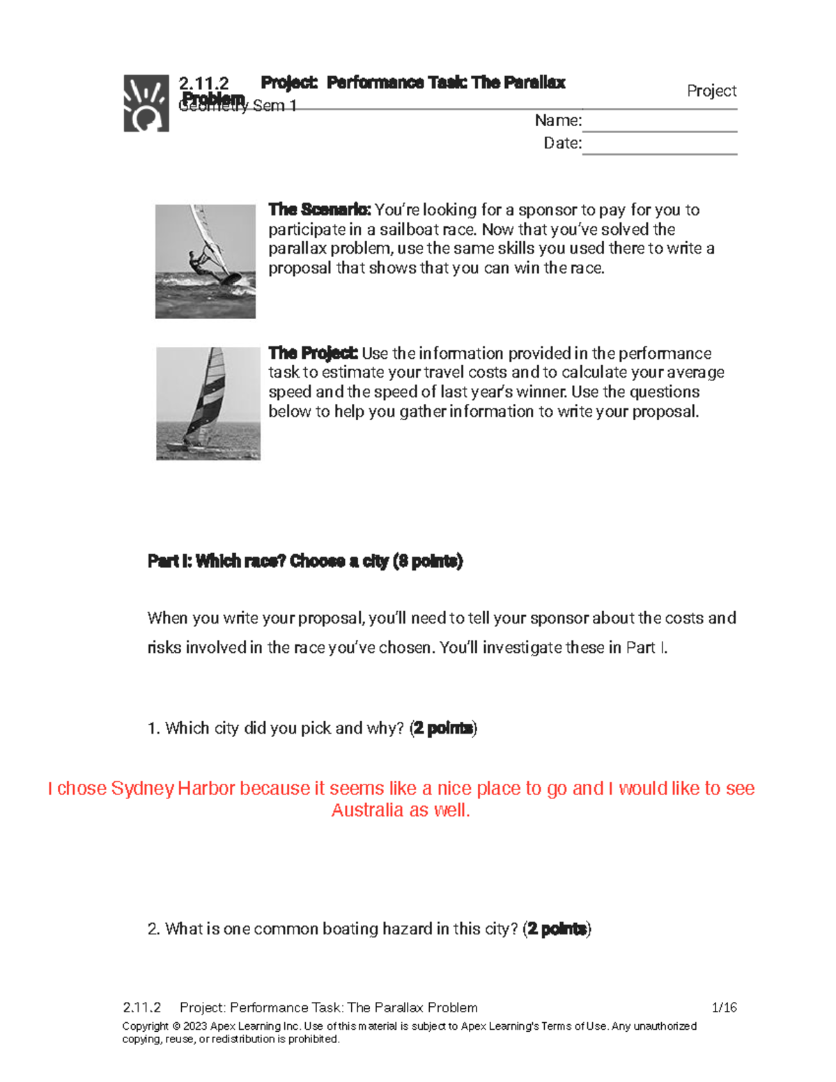 Geometry Sem 1: Project - Performance Task on The Parallax Problem ...