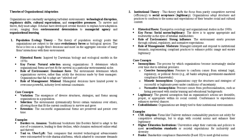 Theories of Organizational Adaptation: Institutional Theory Insights ...