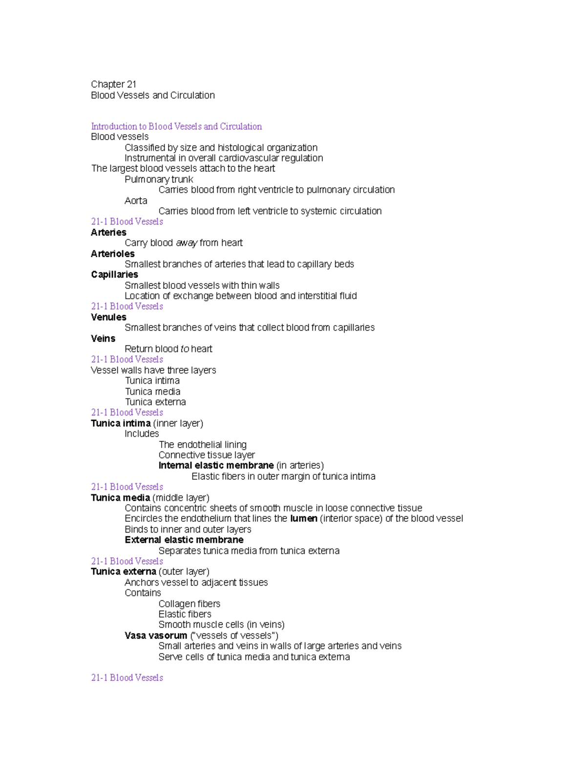 Blood Vessels and Circulation: Crash Course Notes (Chapter 21) - Studocu