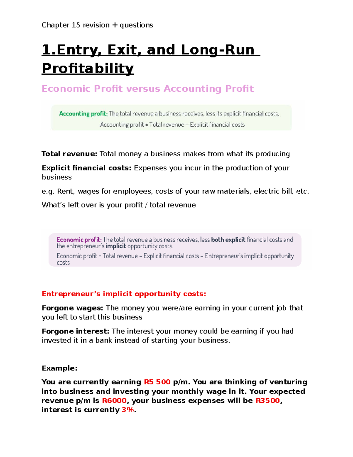 Chapter 15 Revision Questions: Economic vs. Accounting Profit - Studocu