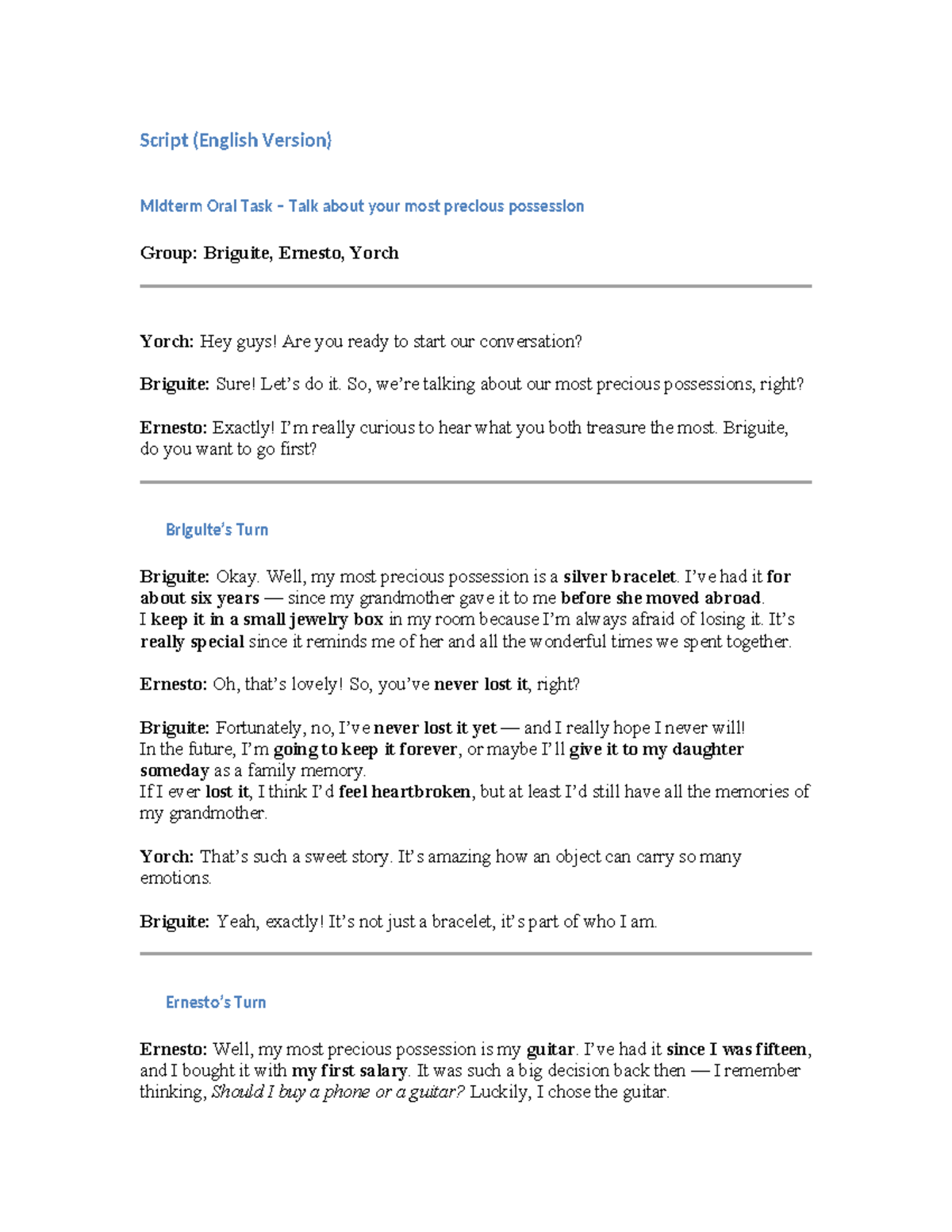 Midterm Oral Task: Discussing Our Most Precious Possessions - Studocu