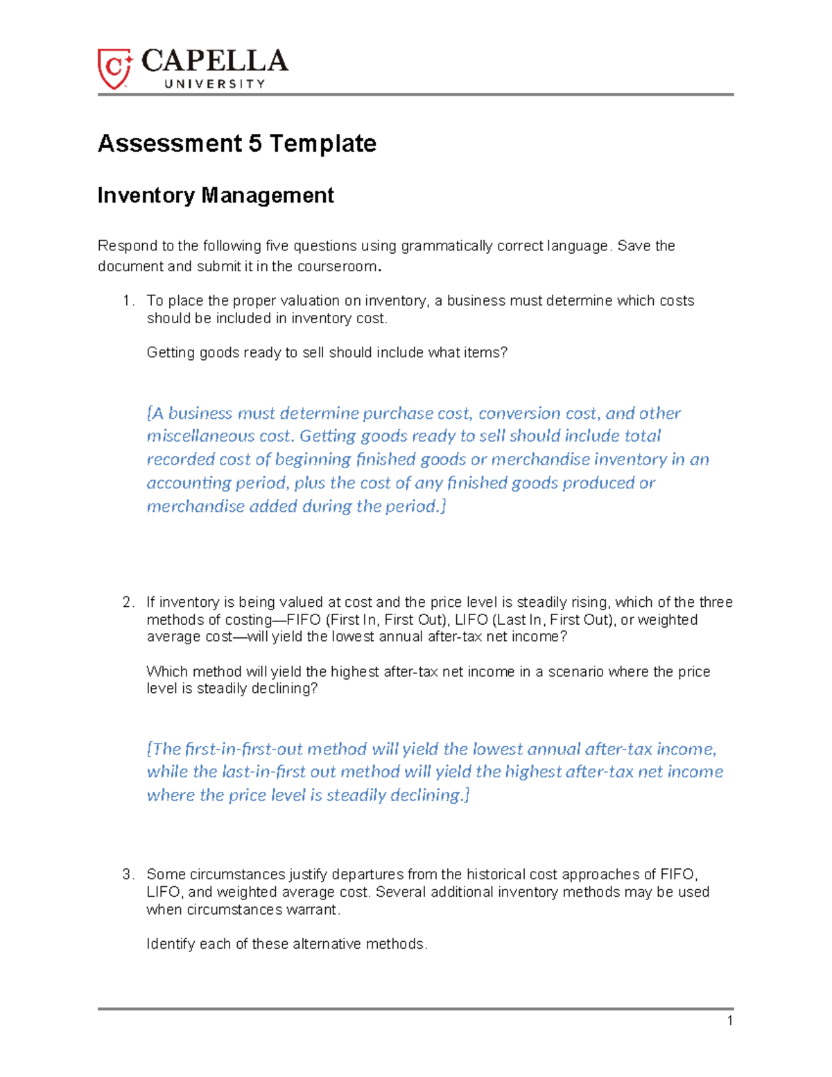 CF 101 - Assessment 5: Inventory Management Evaluation and Methods ...