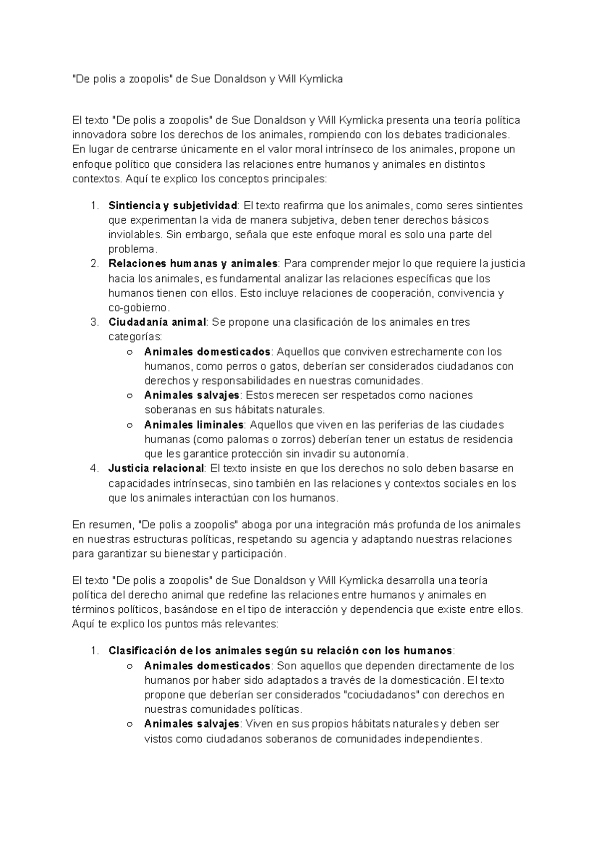 Teoría Política del Derecho Animal en "De Polis a Zoopolis" - Análisis ...