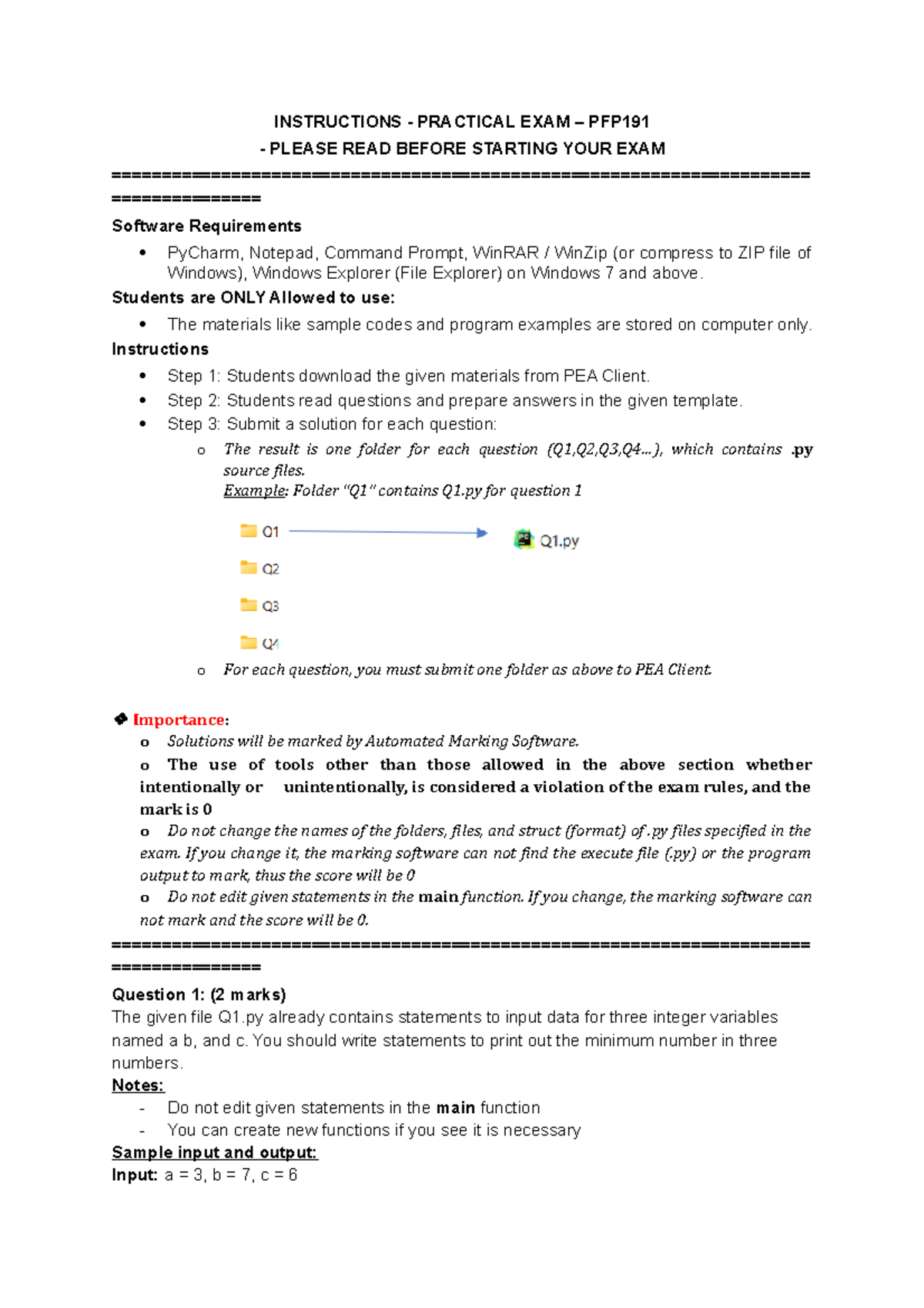 SU23 2 - ..... - INSTRUCTIONS - PRACTICAL EXAM – PFP - PLEASE READ ...