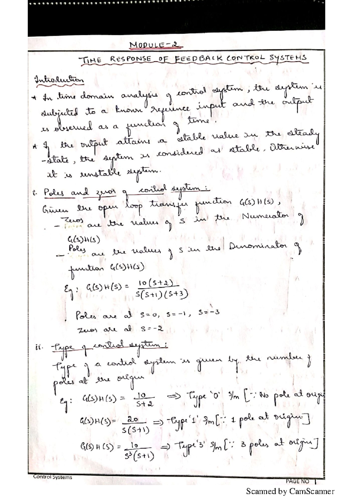 CS Module 3: Time Response Analysis of Feedback Control Systems - Studocu