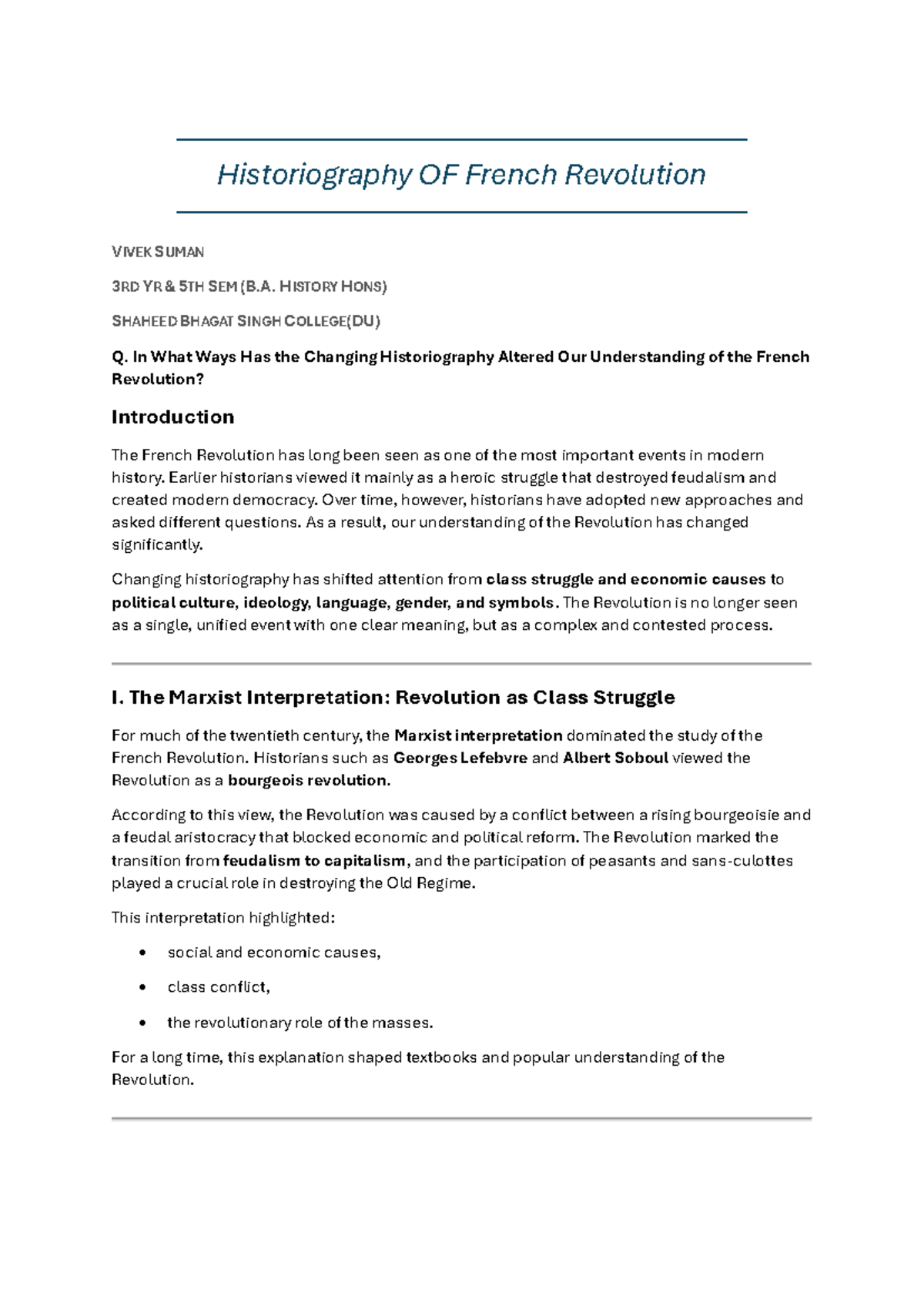 Historiography of the French Revolution: Evolving Perspectives (B.A ...