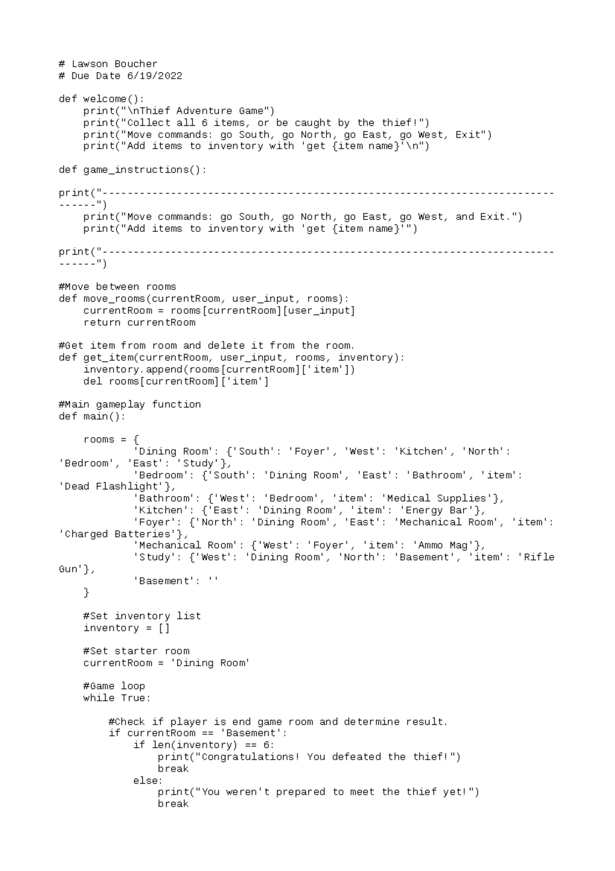 Text-Based Adventure Game Code - CS101 Final Project - Studocu