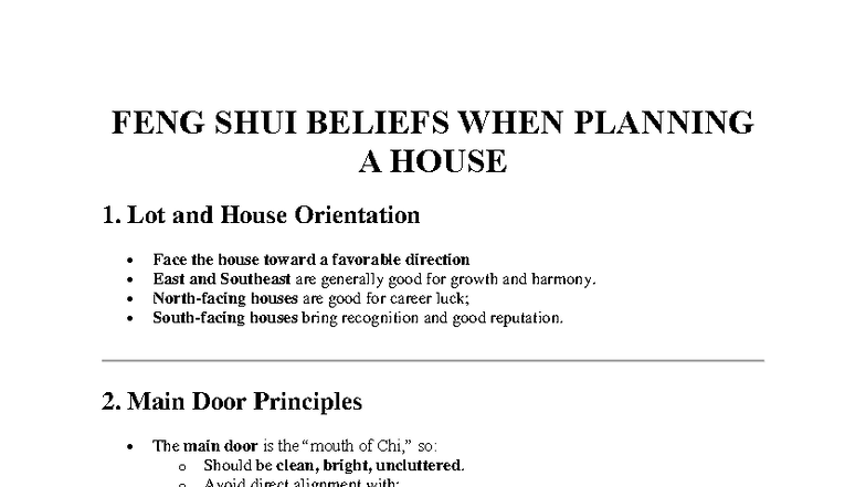 FENG 101: Feng Shui Principles for House Planning and Design - Studocu
