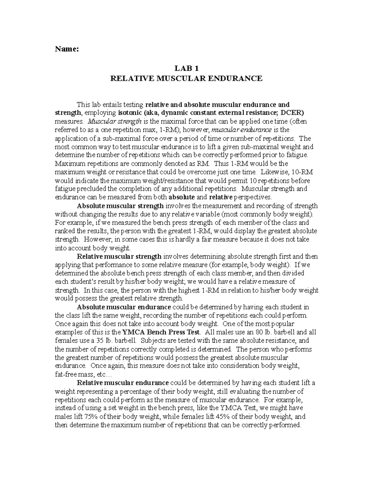 LAB 1: Relative vs. Absolute Muscular Endurance & Strength Analysis ...