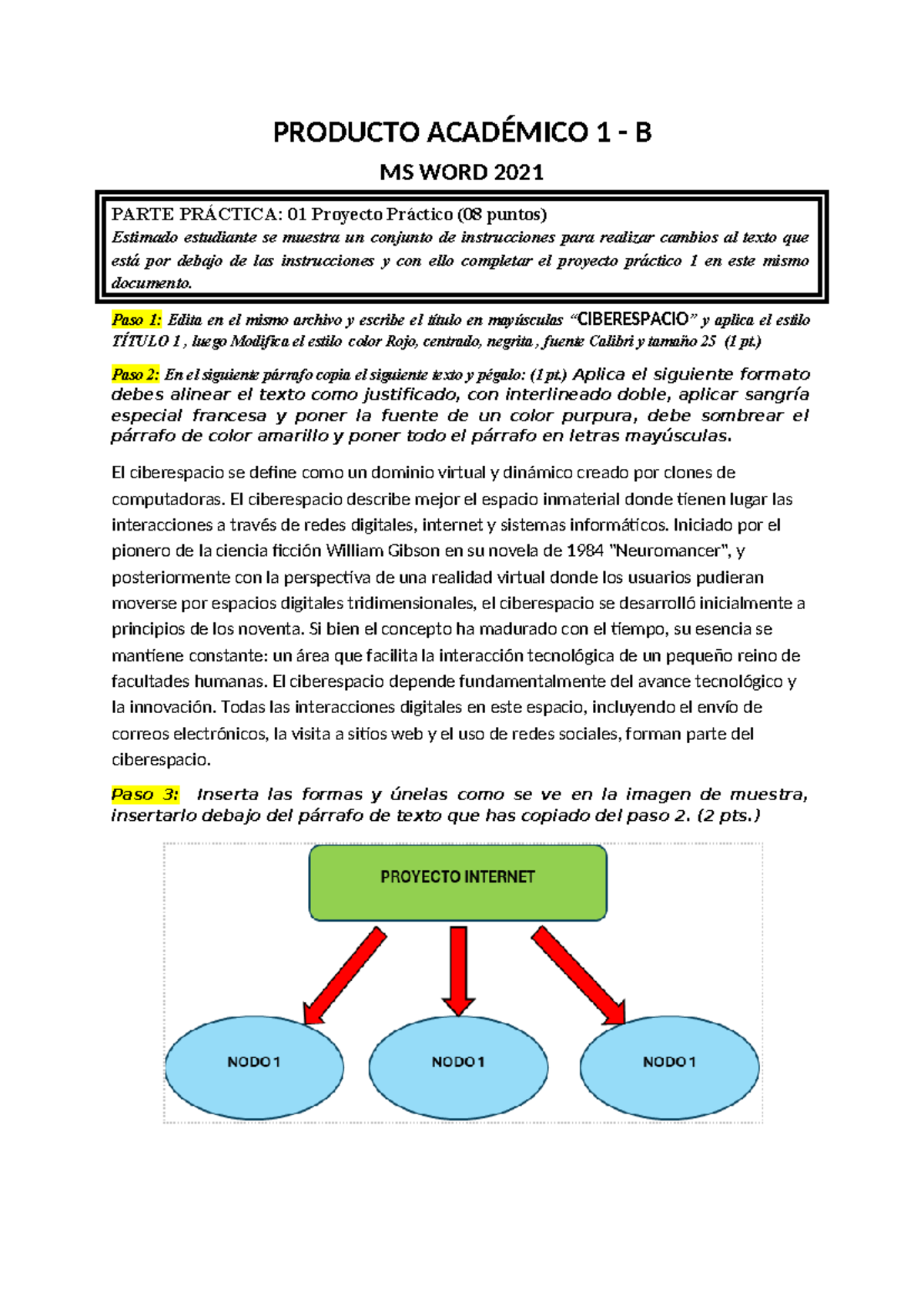 PRODUCTO ACADÉMICO 1 B: Instrucciones para Proyecto Práctico en MS Word ...