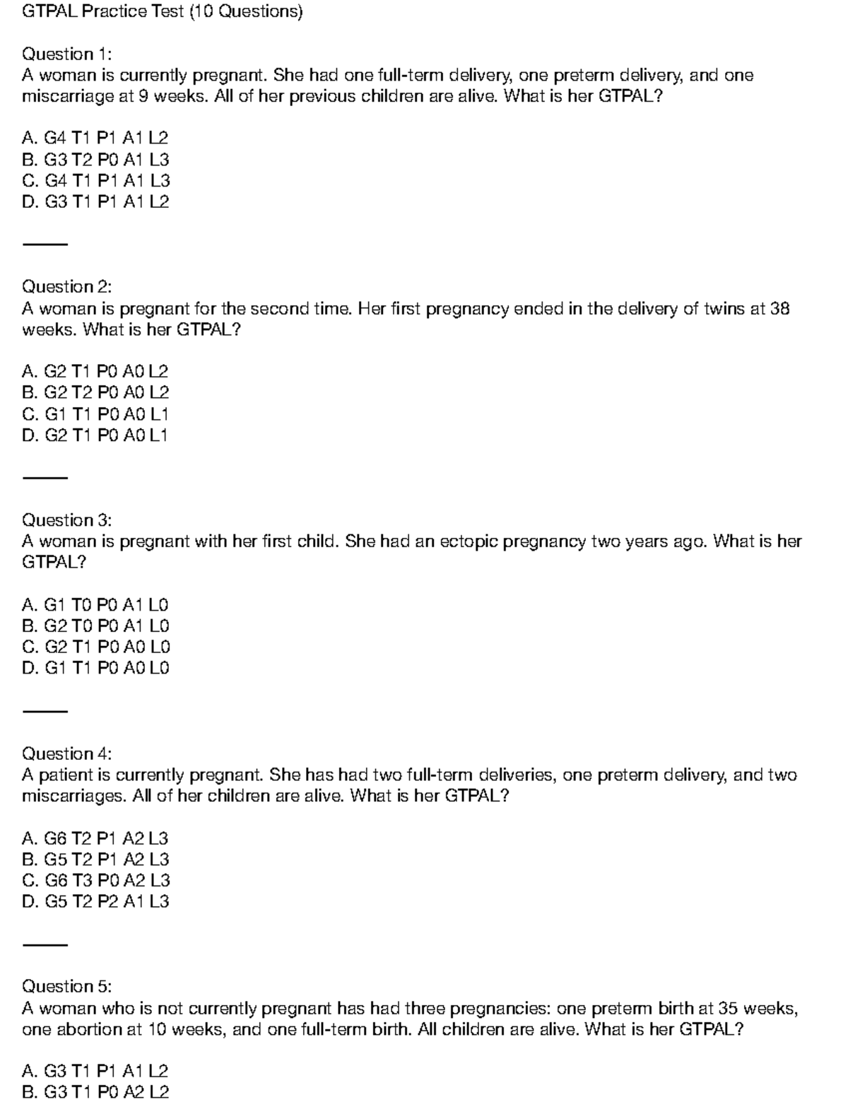 GTPAL Practice Exam: 10 Questions for Assessment - Studocu