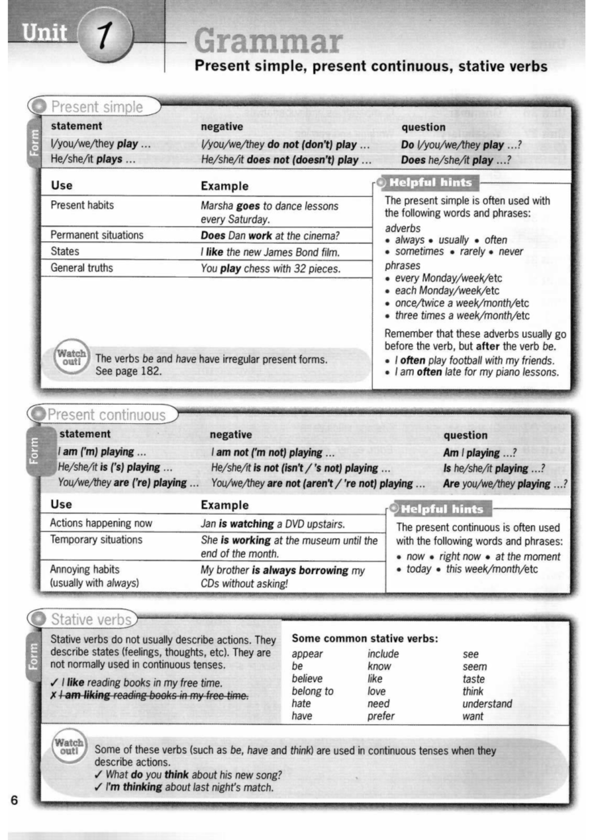 Unit 1 & 2 Grammar: Present Simple, Continuous, and Stative Verbs Notes ...