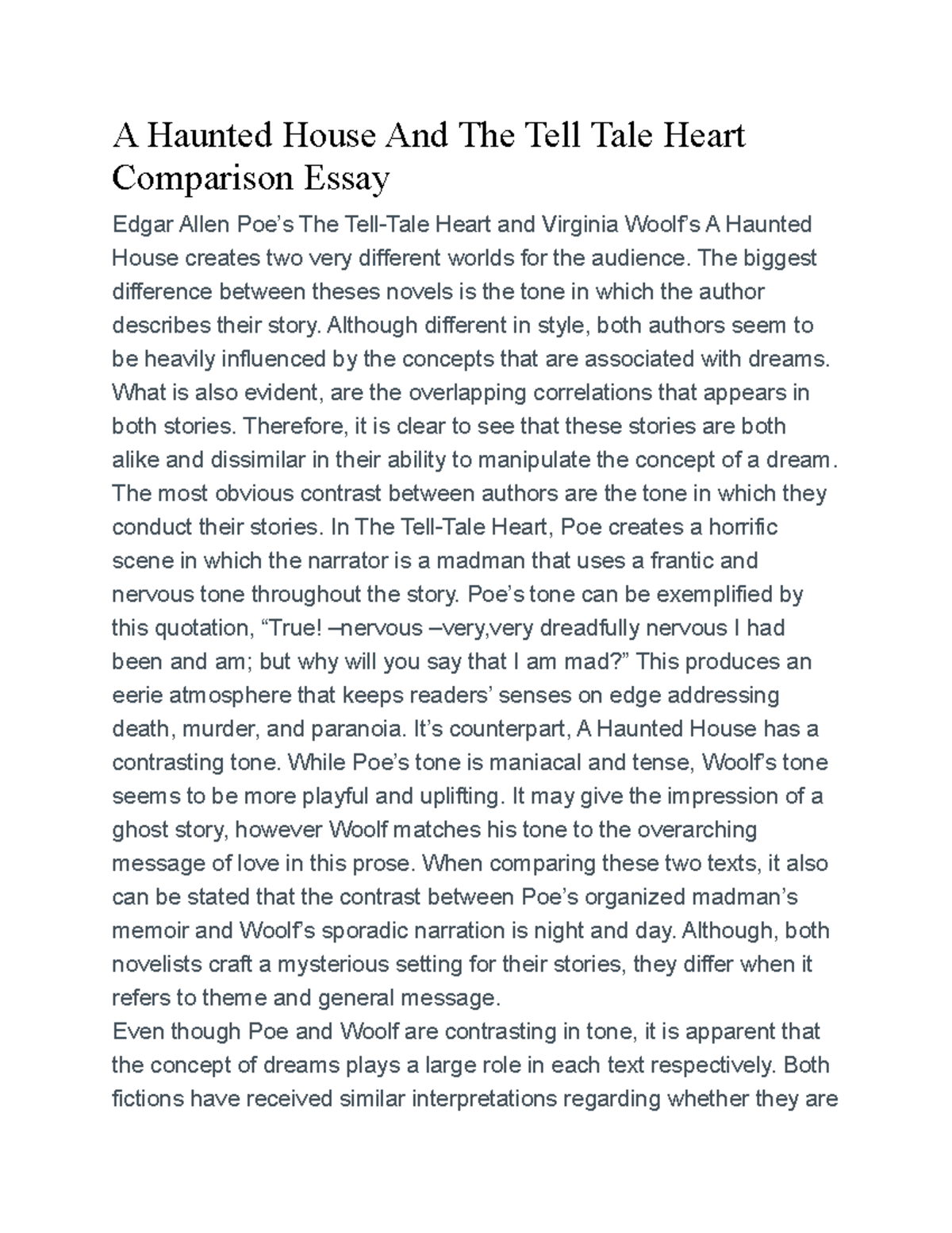 A Haunted House And The Tell Tale Heart Comparison Essay - A Haunted ...