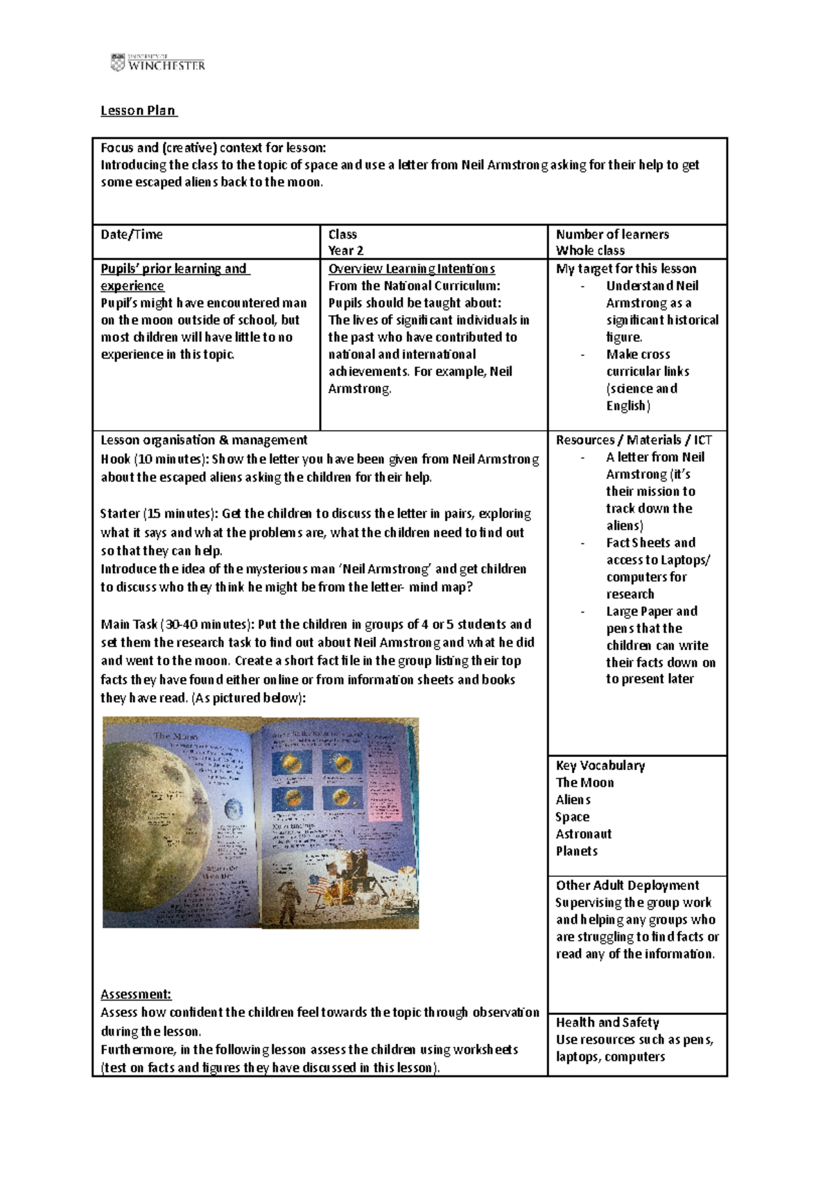 Year 2: Man on the Moon Lesson 1 Plan for Engaging Students - Studocu