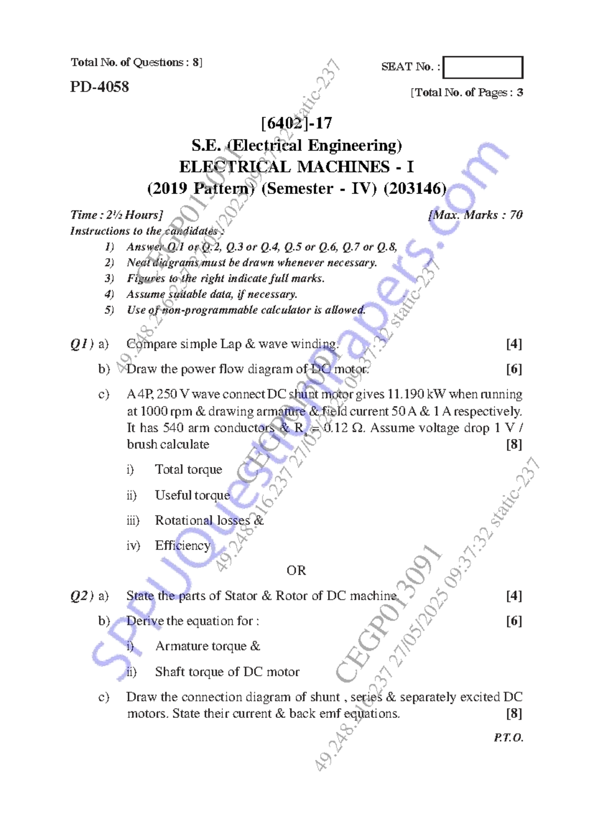 Electrical Machines I (203146) - Semester IV Exam Notes (2019 Pattern ...