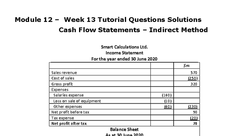 ACCT5001 Week 13 Tutorial Solutions: Cash Flow Statement Indirect Method - Studocu