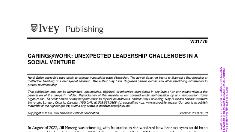 W31770 Case Study: Leadership Challenges in Social Venture Management ...
