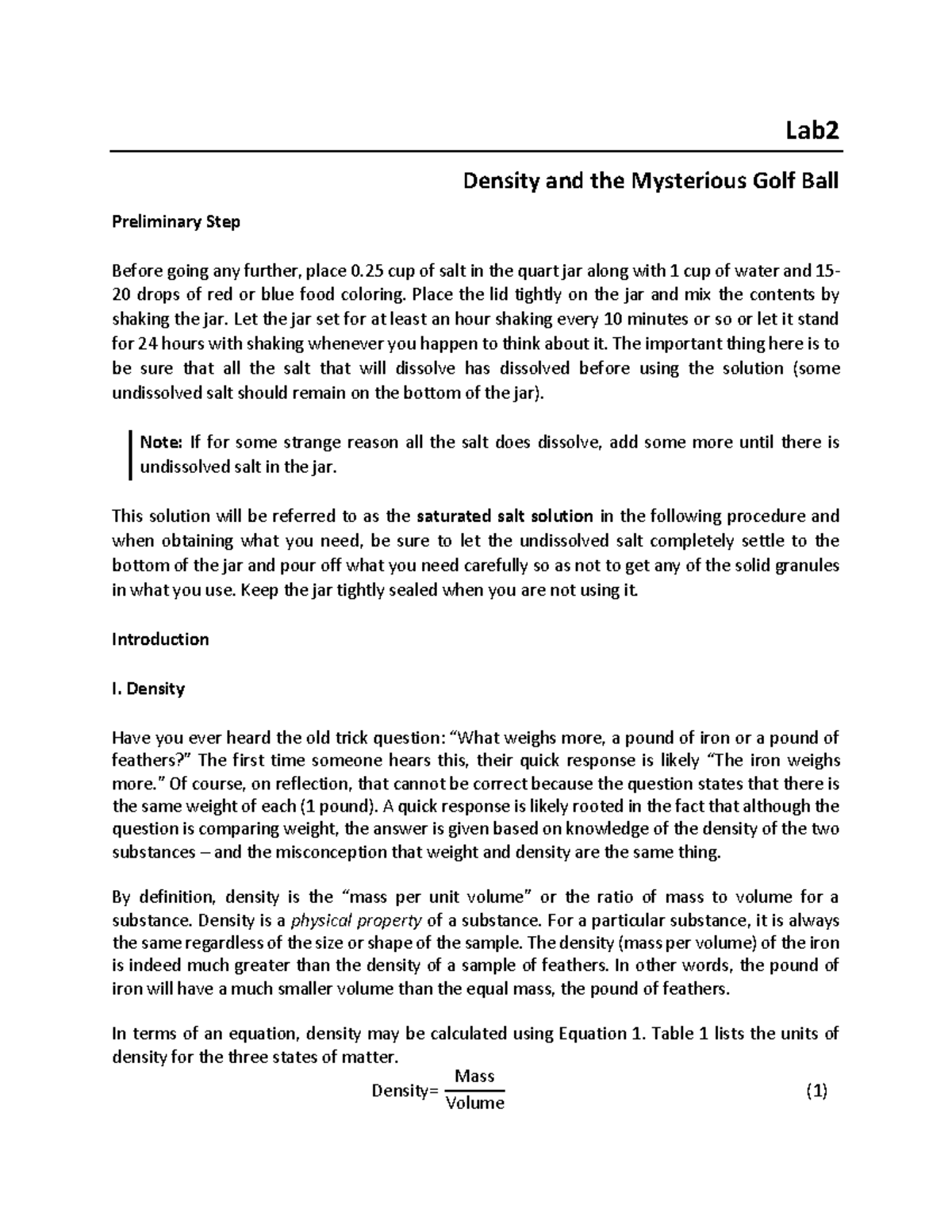 **02-Lab Report: Density & the Mysterious Golf Ball Experiment** - Studocu