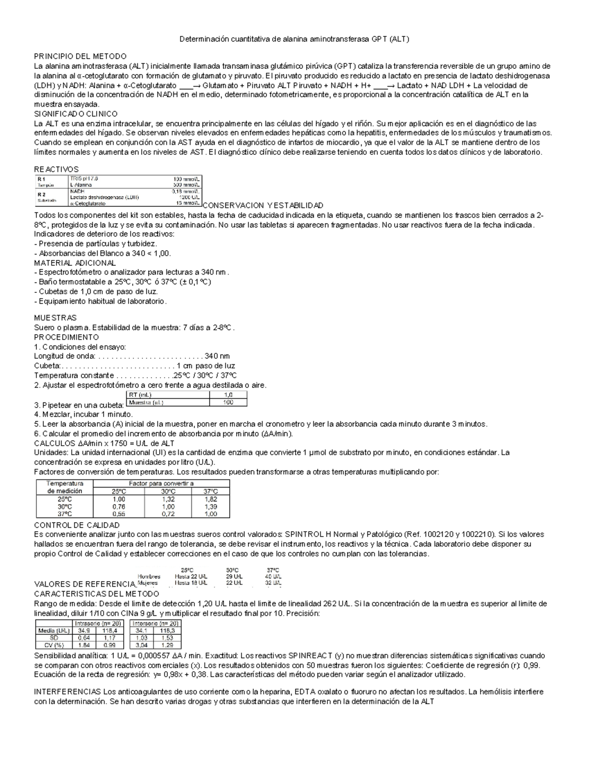 Cuantificación de Alanina Aminotransferasa (ALT/GPT) - Método y ...