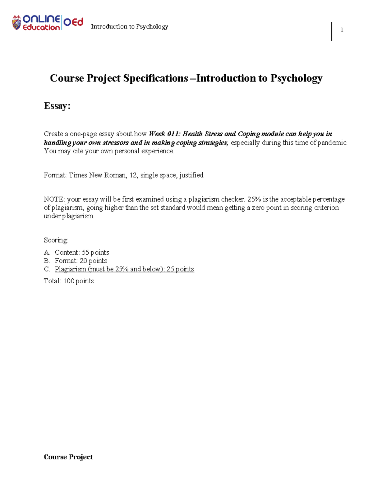 Course Project - Essay on Health Stress and Coping in Psychology - Studocu
