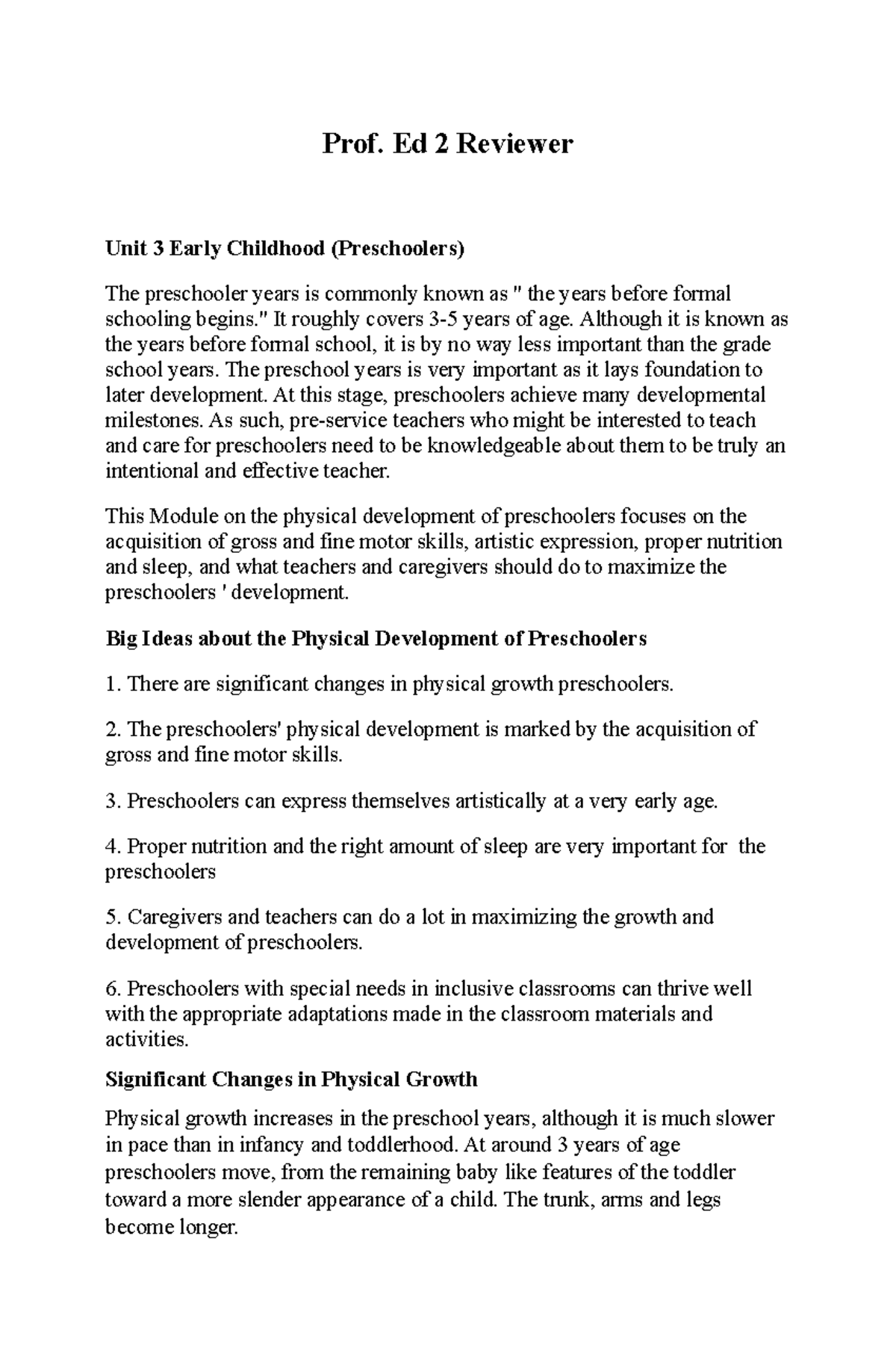 Prof Ed 2 Reviewer - Early Childhood - Prof. Ed 2 Reviewer Unit 3 Early ...