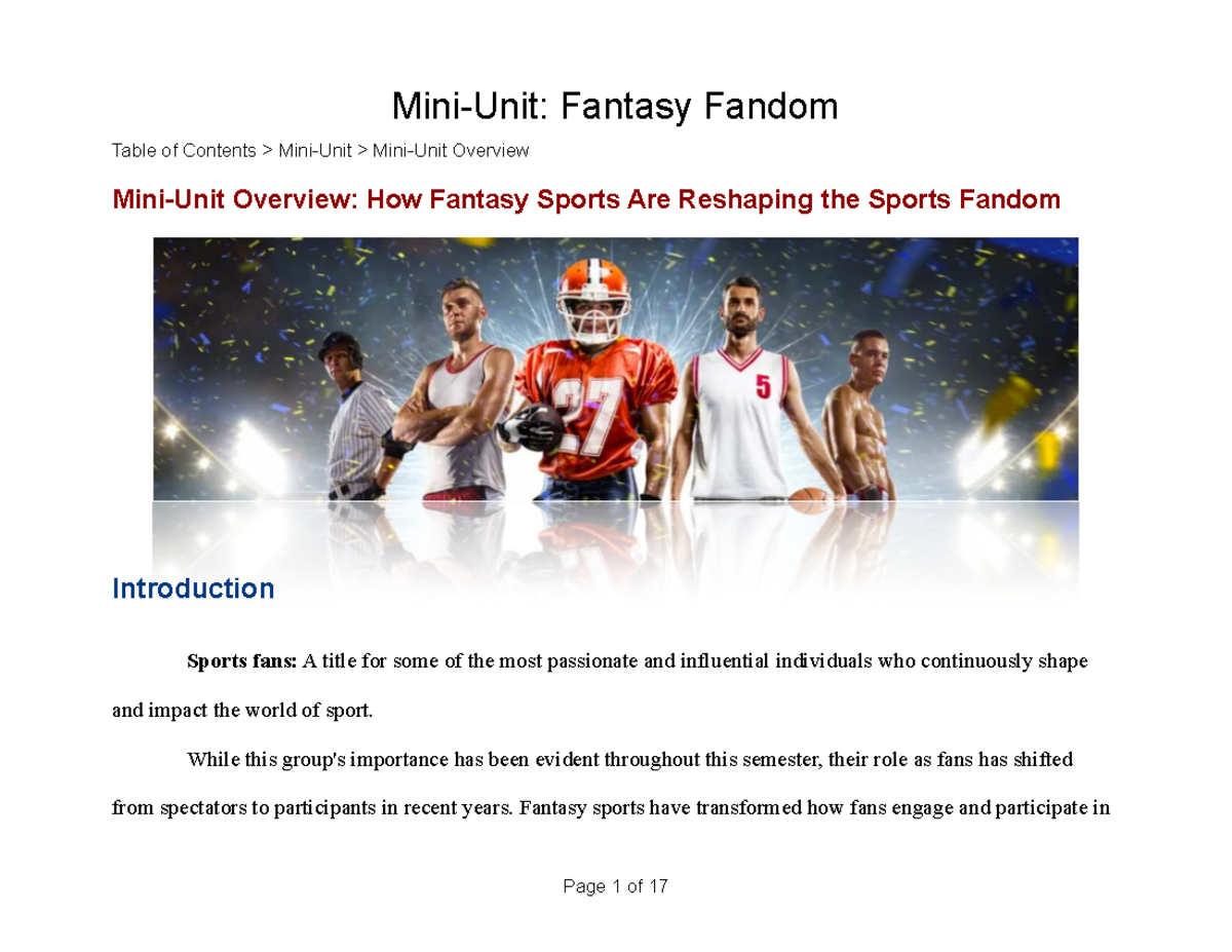Fantasy Fandom Mini-Unit: Exploring Sports Engagement and Identity ...